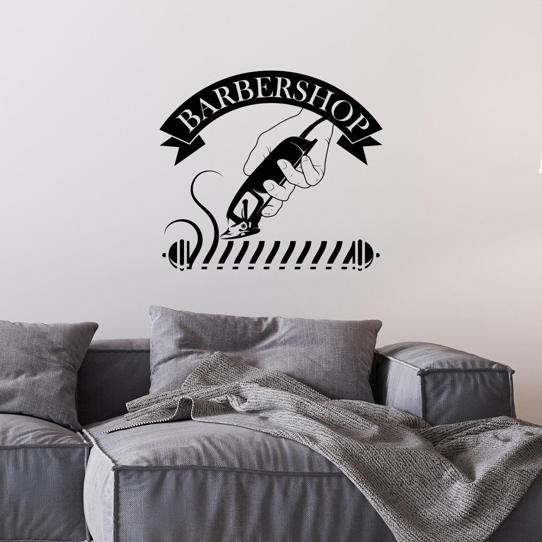 Barbershop Vinyl Wall Decal Barber Pole Shop Sign Decoration Hair ...