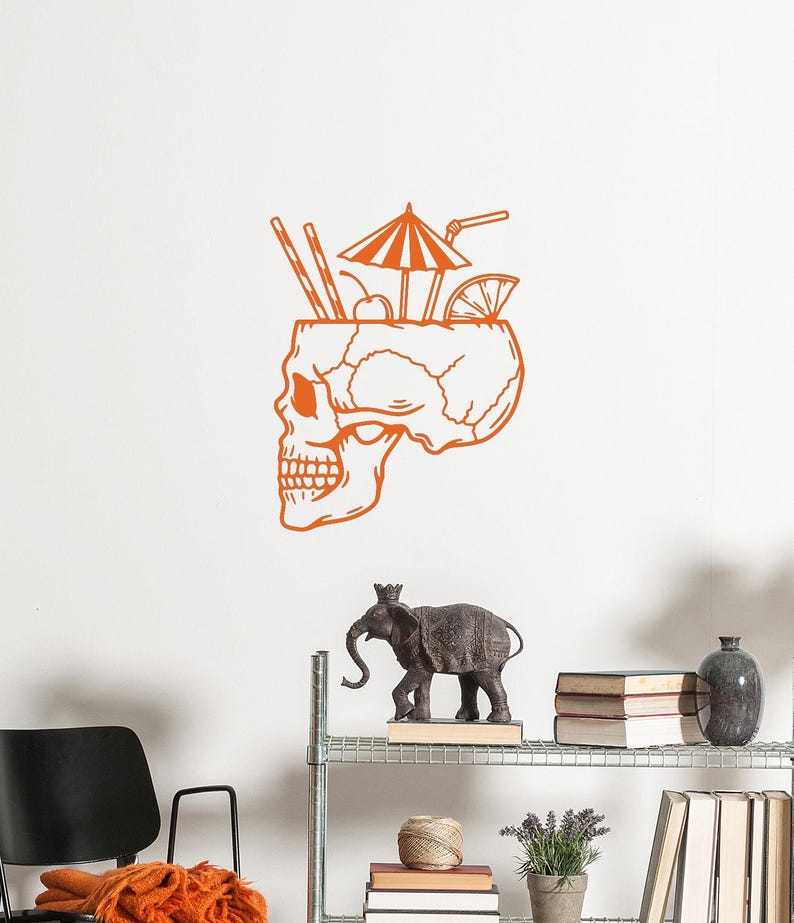 Wall Vinyl Decal Gothic Style Bar Decor Umbrella Cocktail Party Skull ...