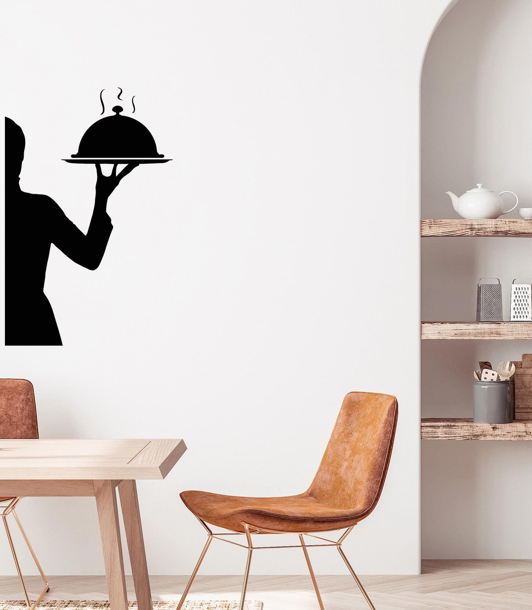 Waiter With Tray Vinyl Wall Decal, Elegant Restaurant Decor Sticker ...
