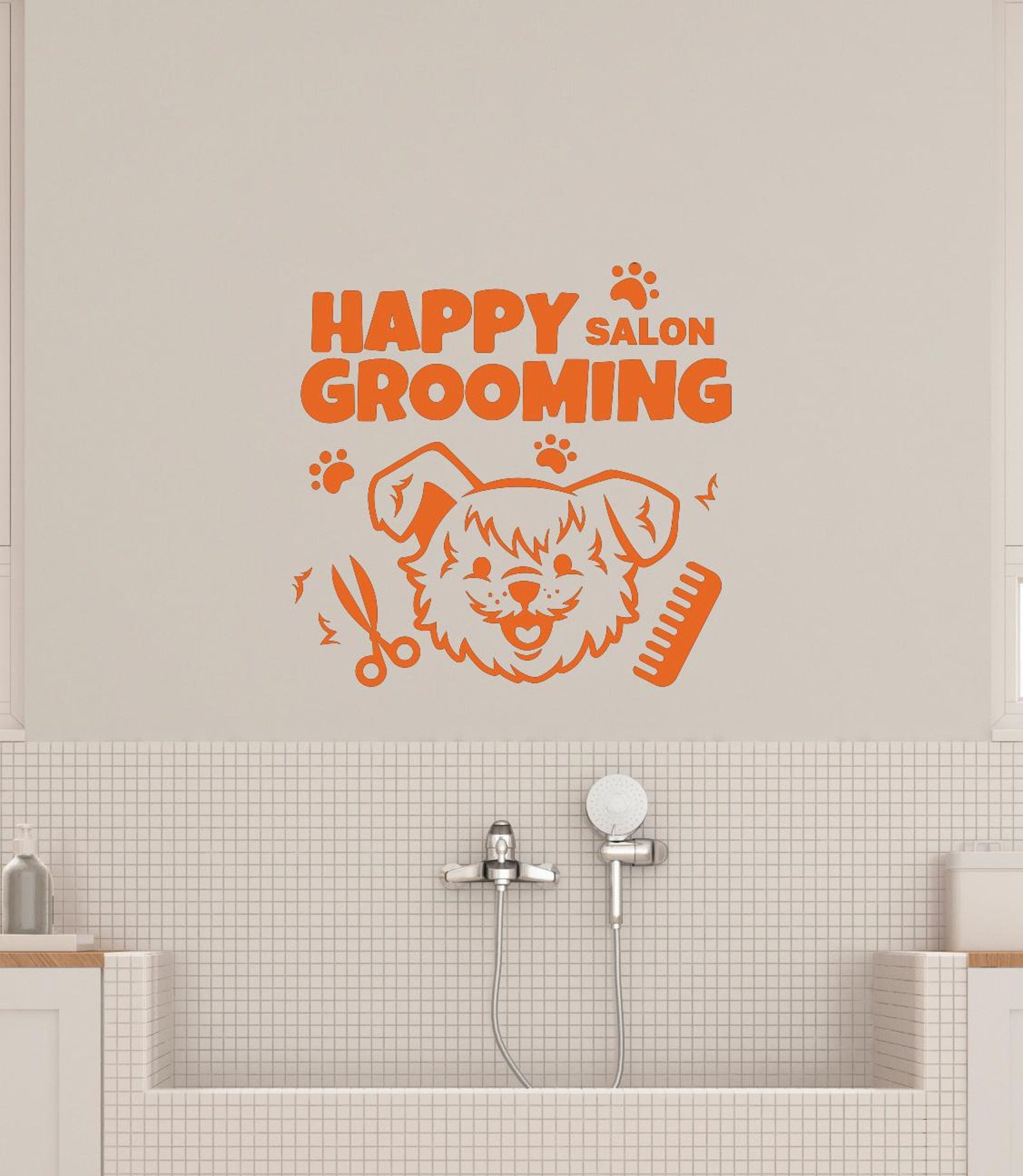 Wall Vinyl Decal Happy Grooming Salon Cute Pet Grooming Decor With Dog ...