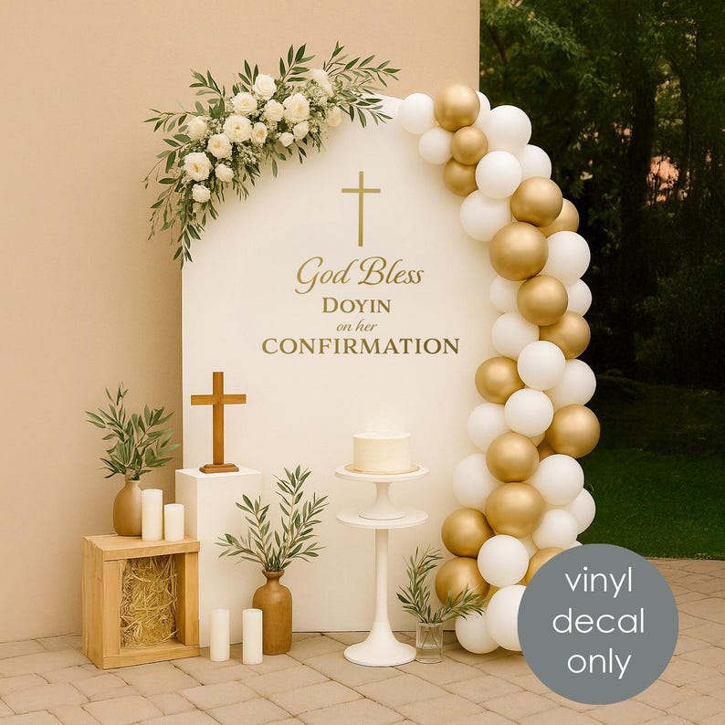 Confirmation Vinyl Backdrop Personalized Decal God Bless Custom Name ...
