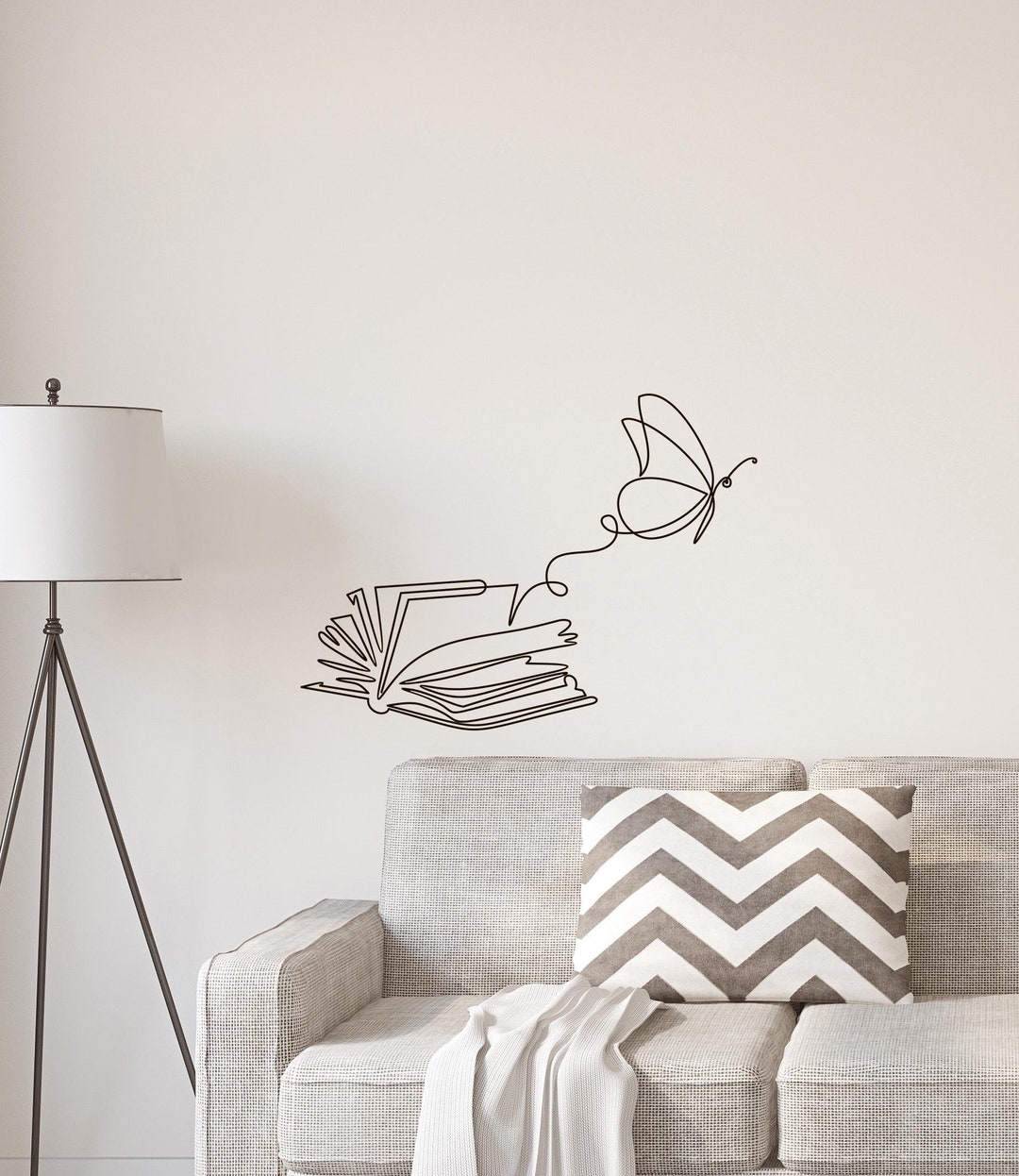 Wall Vinyl Decal Open Book With Butterfly Decor for Library Study or ...