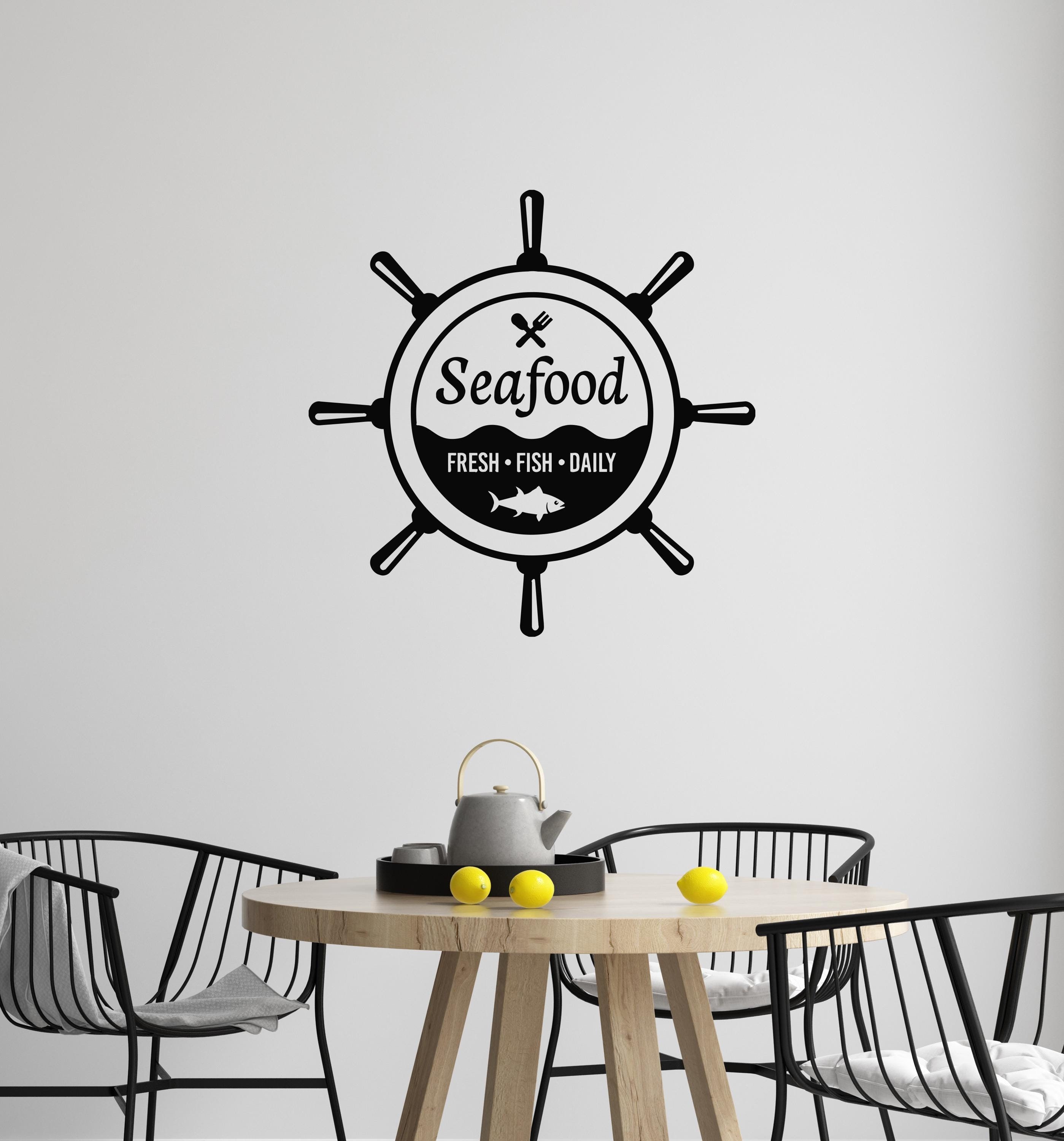 Vinyl Wall Decal With Seafood Logo, Coastal-inspired Wall Art for ...
