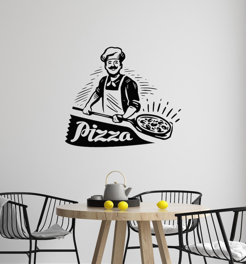 Italian Chef With Pizza Wall Decal, Charming Vinyl Sticker for Pizza ...