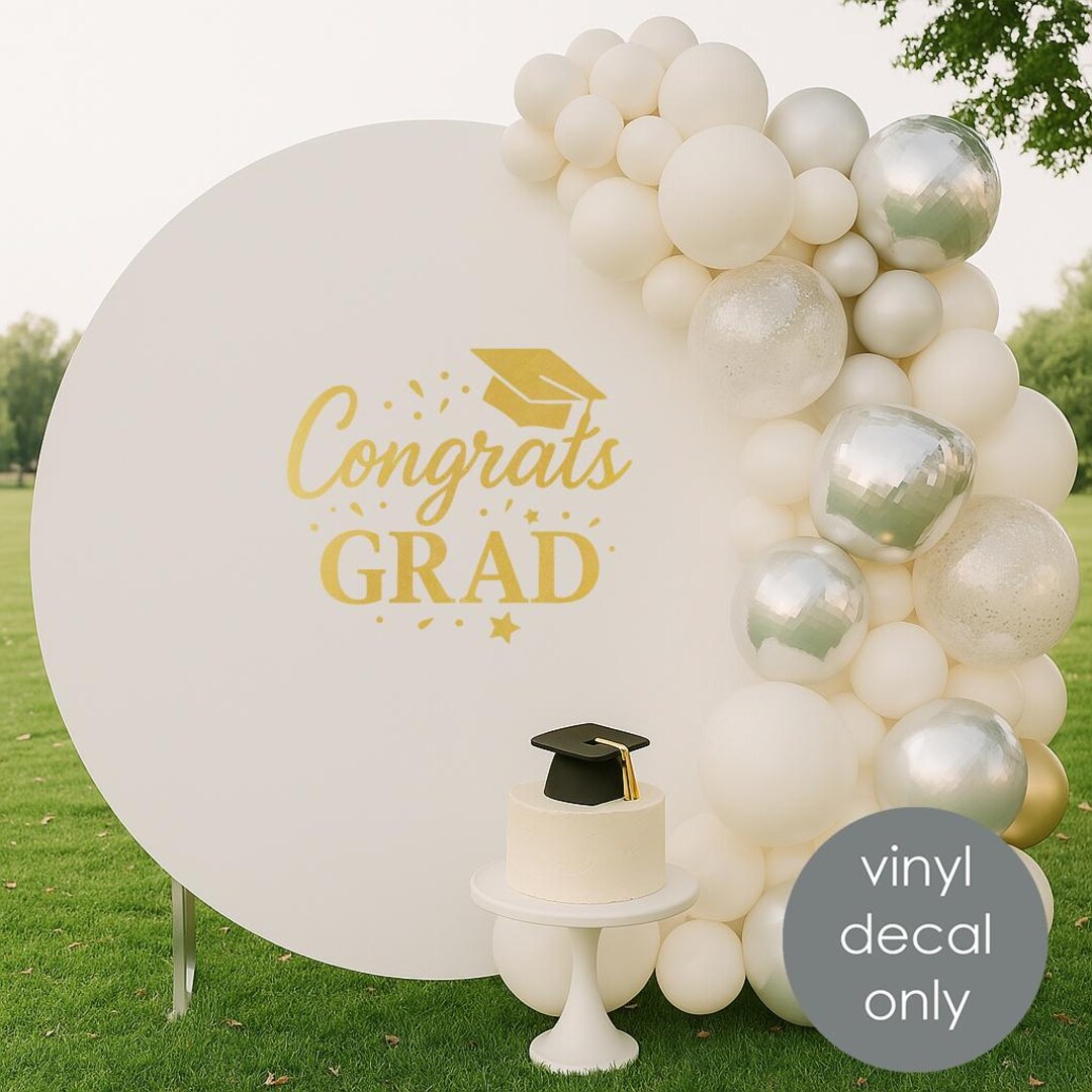 Congrats Grad Gold Backdrop Vinyl Decal – Graduation Party Decoration ...