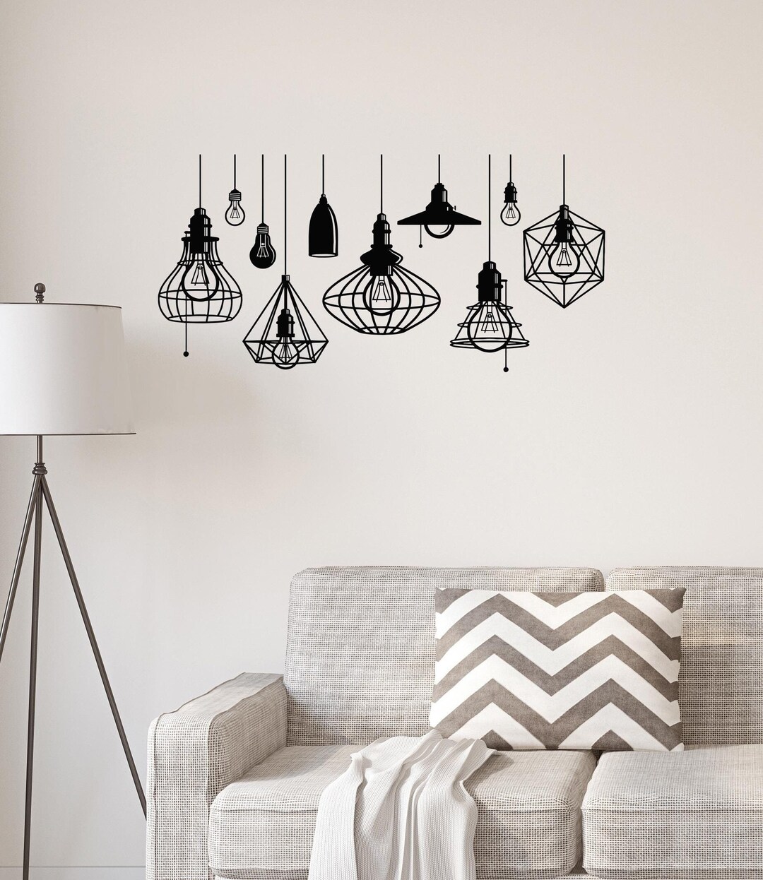 Lamp Fixtures Set Vinyl Wall Decal, Elegant Lighting Decor Sticker for ...