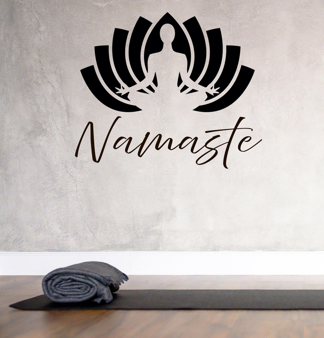 Wall Vinyl Decal Namaste Word Yoga Studio Logo Lotus Flower Pose ...