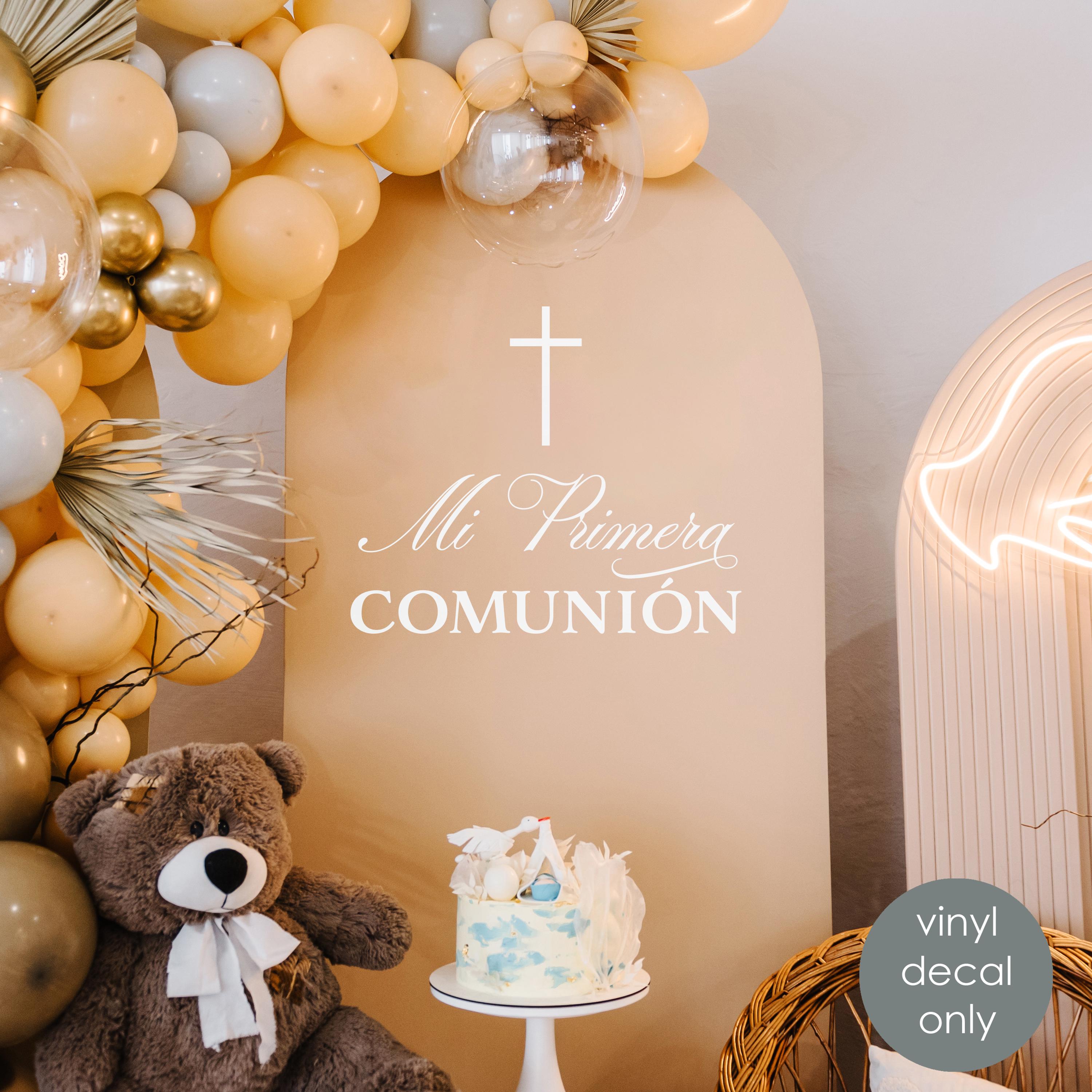 Mi Primera Comunión Backdrop Decor, Elegant Spanish Sticker First ...