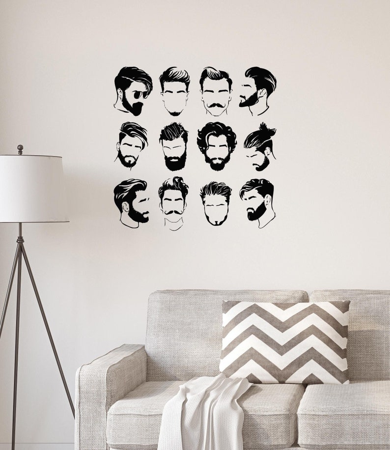 Men's Hairstyles and Beards Vinyl Wall Decal, Barber Shop Decor Sticker ...