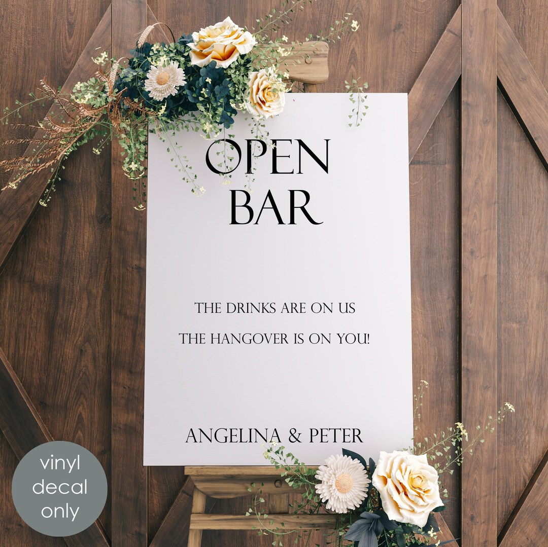 Open Bar Sign | Custom Wedding Decor | Personalized Bridal Shower Decal ...