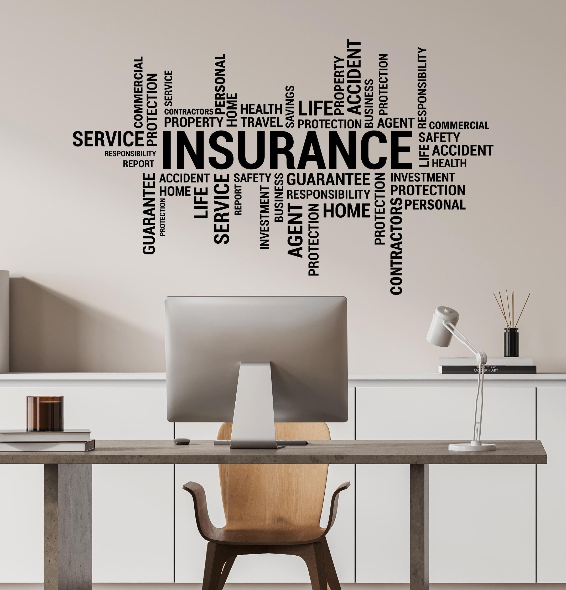 Insurance Words Cloud Vinyl Wall Decal Motivational Office Sticker ...