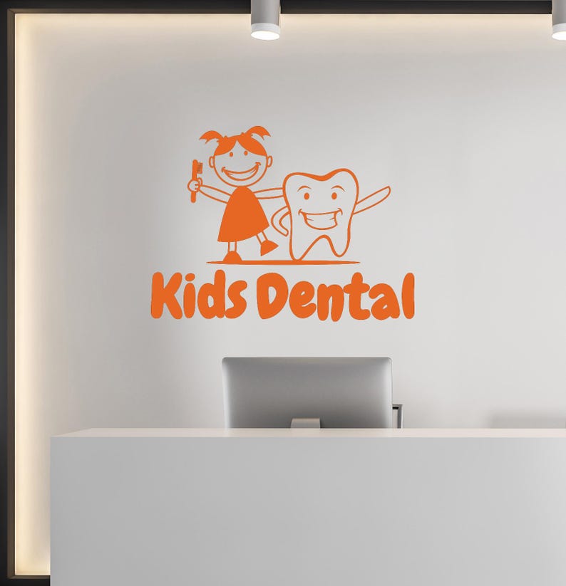 Wall Vinyl Decal Kids Dental Logo Little Girl Tooth Toothbrush Dentist ...