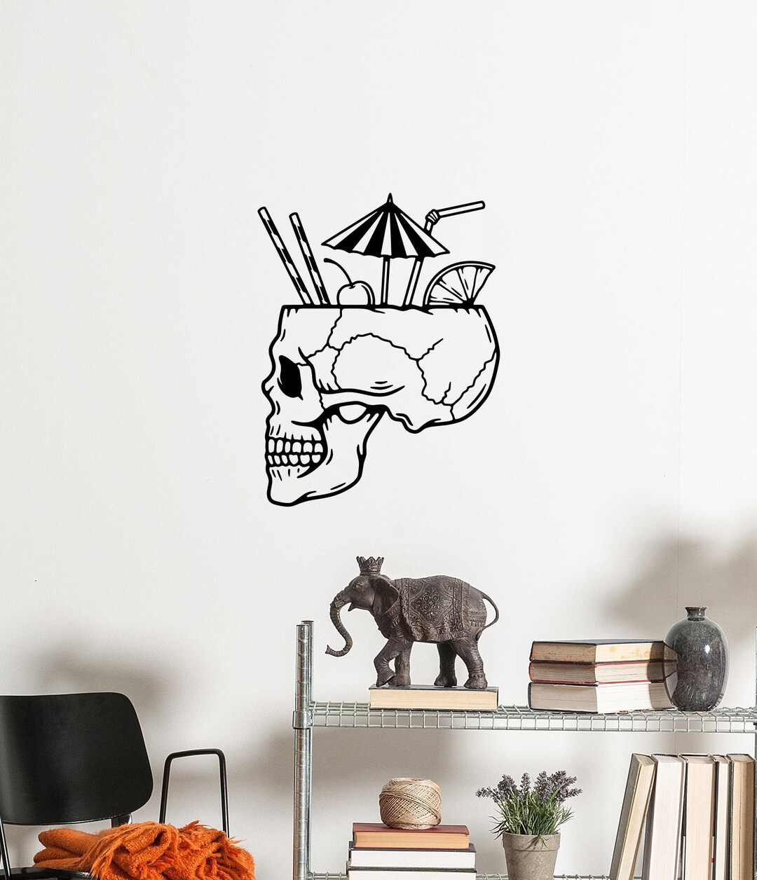 Wall Vinyl Decal Gothic Style Bar Decor Umbrella Cocktail Party Skull ...