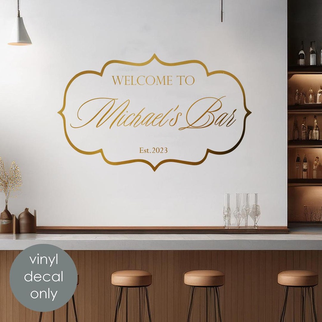 Custom Bar Name Vinyl Decal, Personalized Decor for Home Bars, Man ...