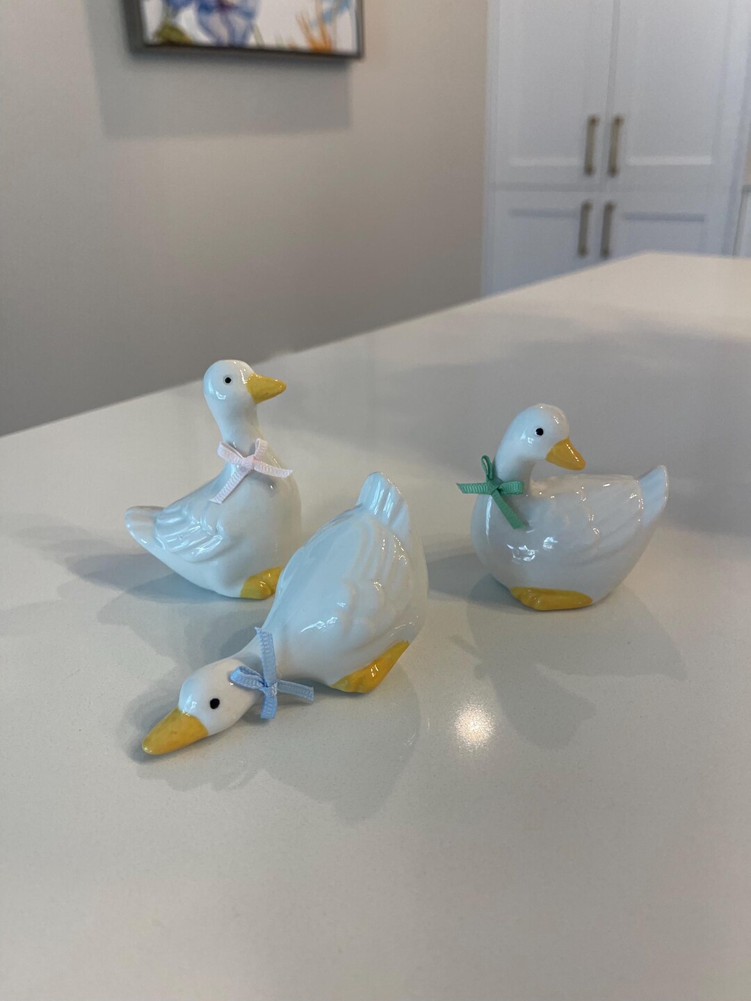 Mini Ceramic 'playful Ducks' Spring Decorative Figures Set - Etsy