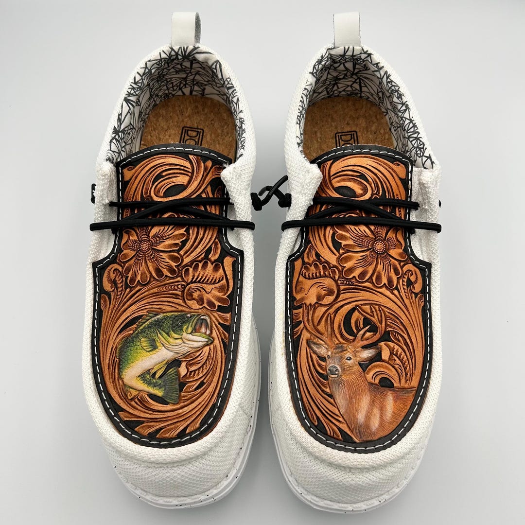 Double R Western Tooled Leather Shoes - "white/outdoors" - Etsy