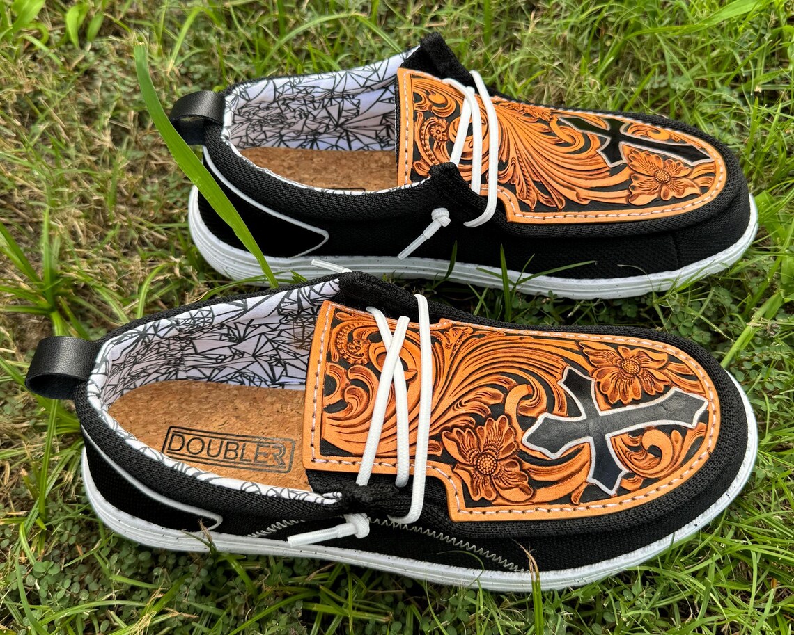 Double R Western Tooled Leather Shoes cross - Etsy