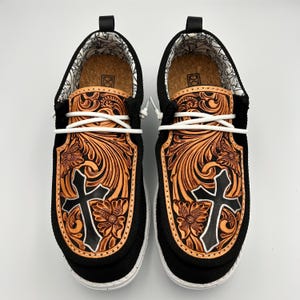 Double R Western Tooled Leather Shoes - "cross" - Etsy
