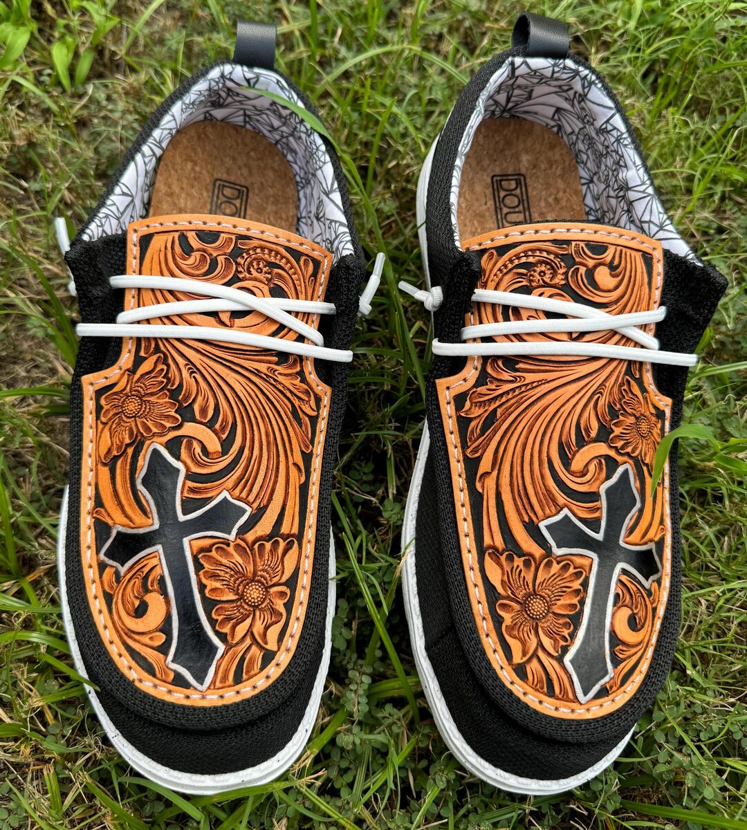 Double R Western Tooled Leather Shoes cross - Etsy