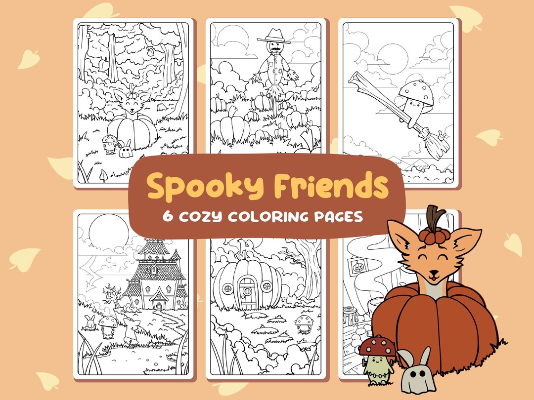 Spooky Friends: Cozy Fall Coloring Pages, 6 Kawaii Printable Sheets ...