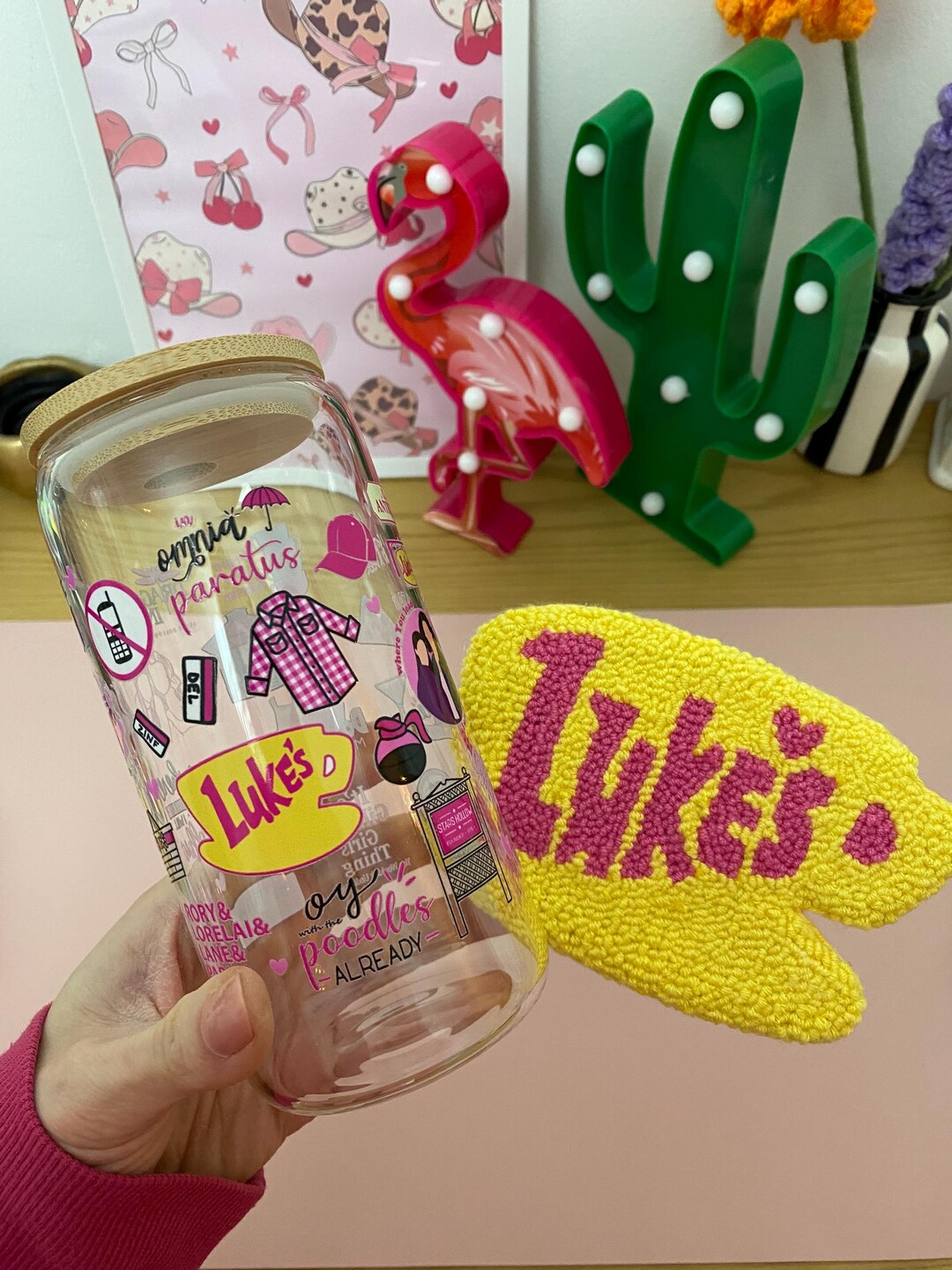 Gilmore Girls Glass Can and Luke's Punch Needle Coaster, Custom and ...