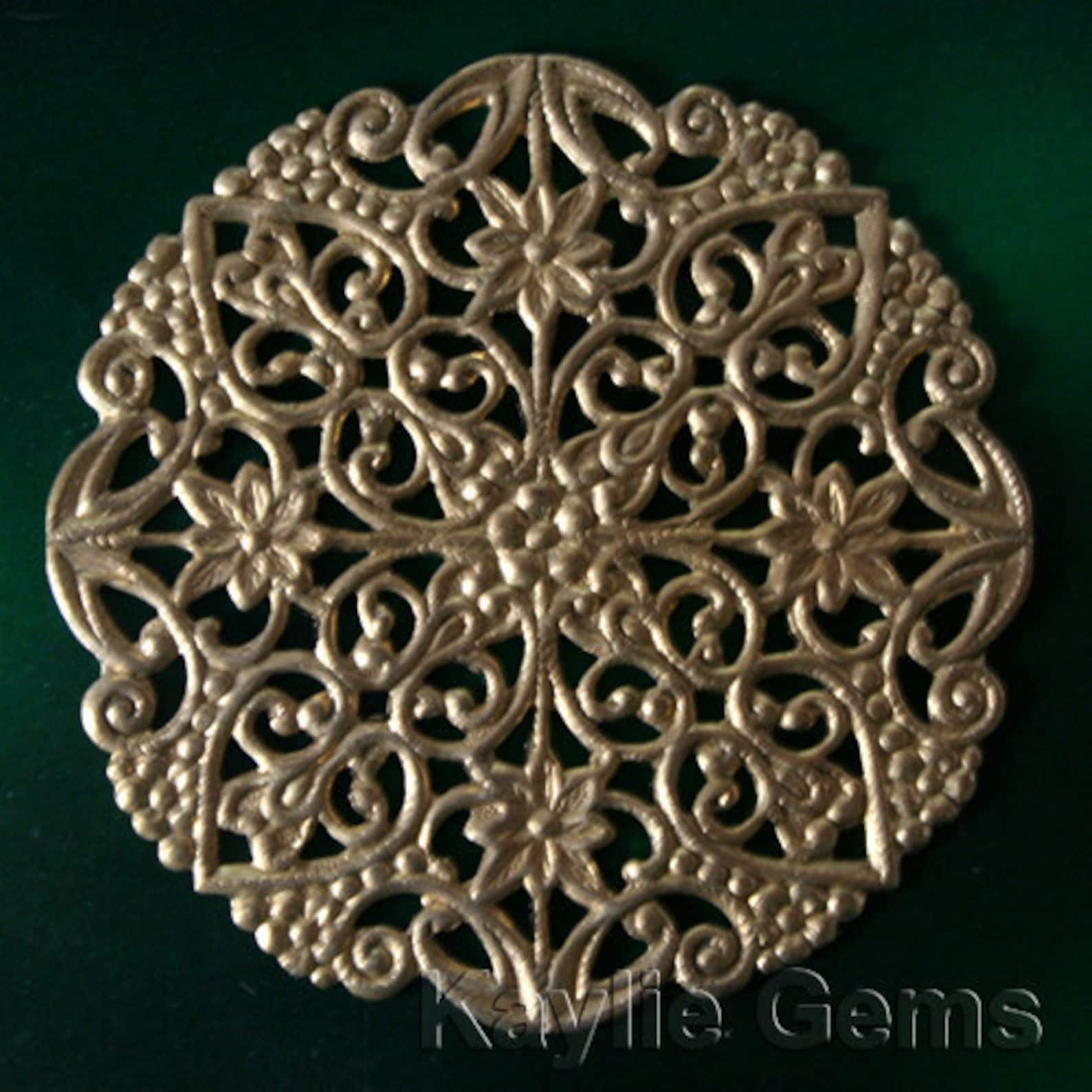 Stunning Round Raw Brass Filigree Stamping Floral Base Victorian Ornate ...
