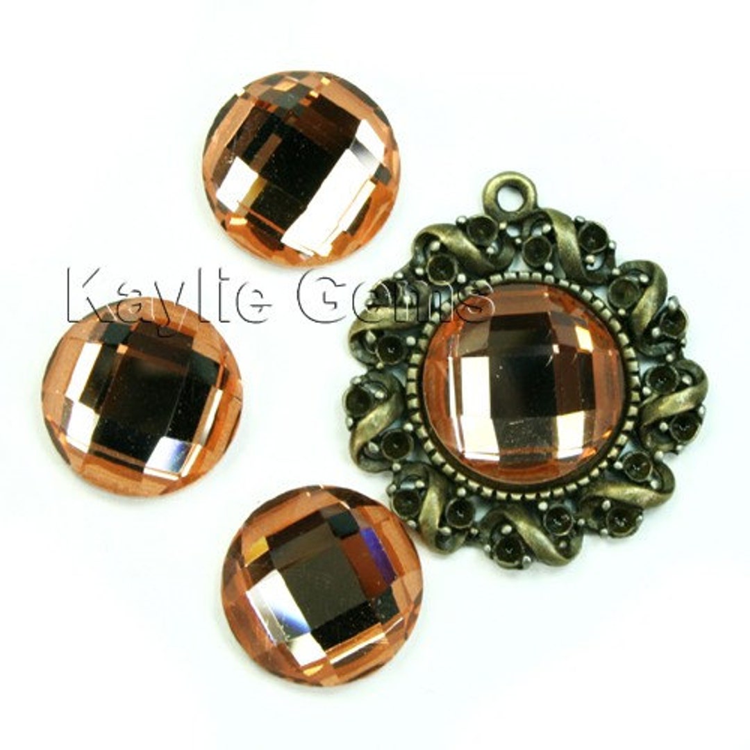Mirror Glass Cabochon Cab 14mm Round Checker Cut Faceted Dome -peach ...