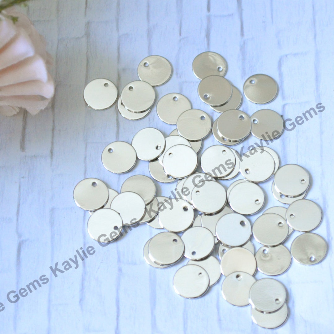 10mm Platinum Plated Round Charms Brass Disc With Hole Personalized ...