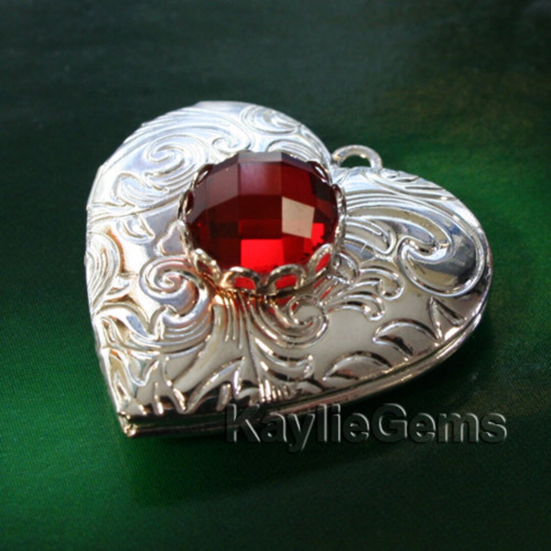 Silver Heart Locket Ruby Glass Baroque Victorian Pendant - 1pc - Etsy