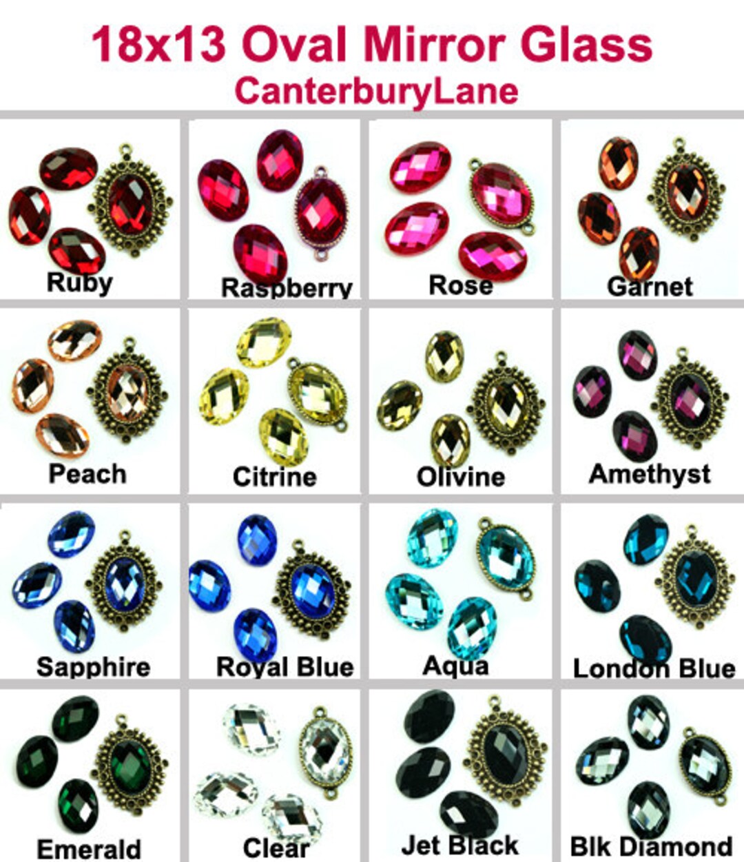 Mirror Glass Cabochon Cab 18x13 Oval Checker Cut Flat Back Faceted Dome ...