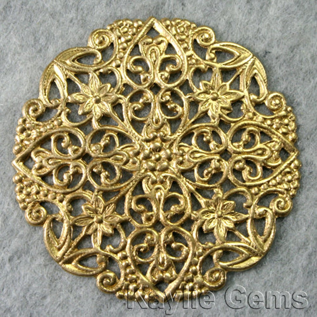Stunning Round Raw Brass Filigree Stamping Floral Base Victorian Ornate ...
