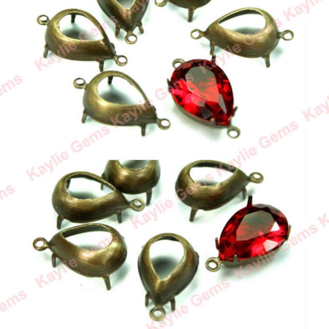 14x10 Oxidized OX Antique Brass Tear Drop Pear Open Back Prong Stone ...