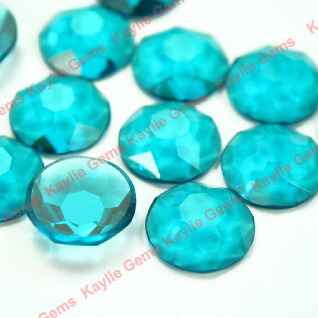 20mm Round Glass Jewel Stone Flat Back Snow Flake Cut 1 Piece - Blue ...