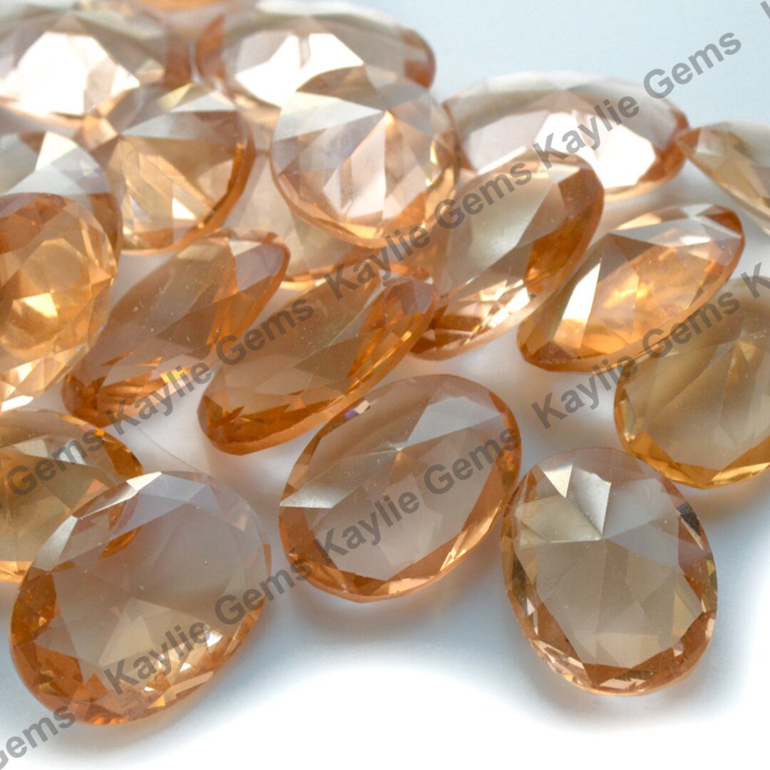 Oval Peach Flesh Champagne Glass Jewel Oval 18x25mm Faceted Diamond Cut ...