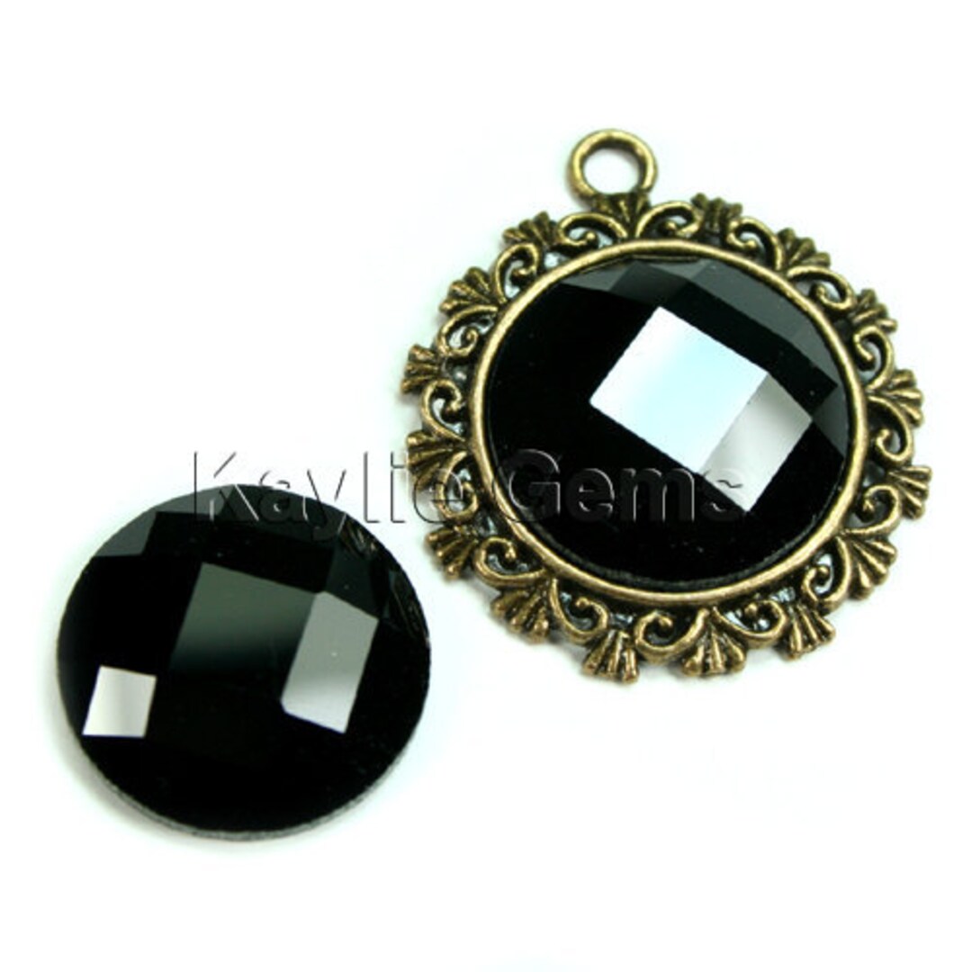 Mirror Glass Cabochon Cab 20mm Round Checker Cut Faceted Dome -jet ...