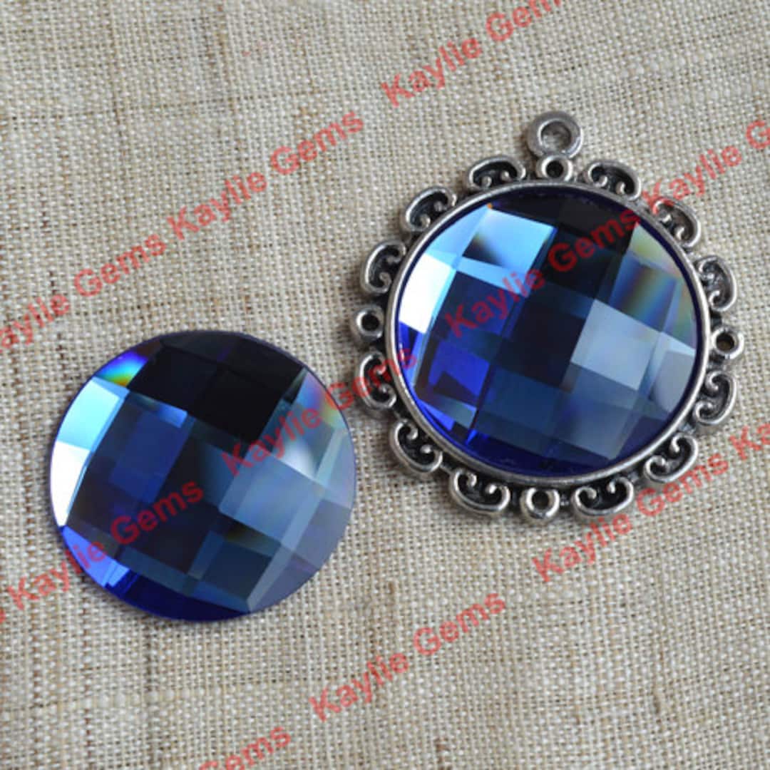 New - Mirror Glass Cabochon Cab 25mm Round Checker Cut Faceted Dome ...