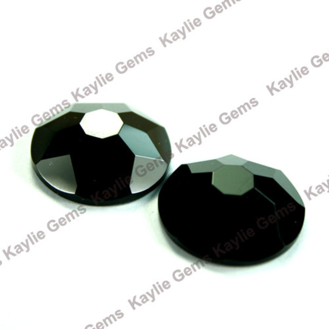 20mm Round Glass Jewel Stone Flat Back Snow Flake Cut 1 Piece - Jet ...