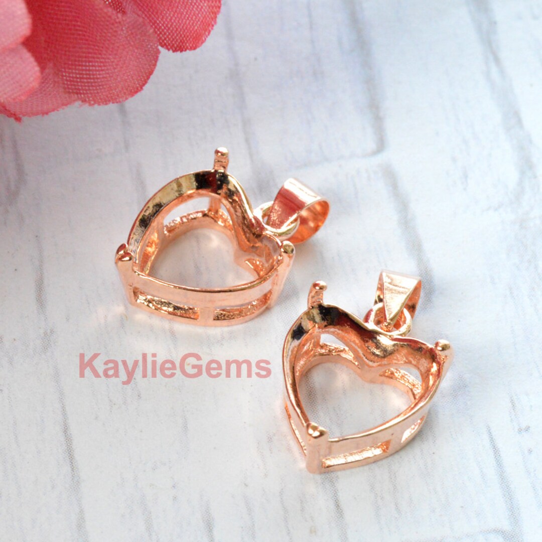 Prong Setting Pre Notched REAL Rose Gold Plated 10mm Heart Prong ...