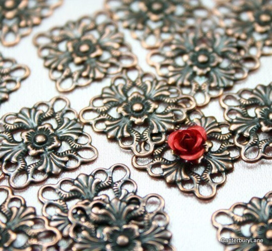 16mm Antique Copper Fancy Square Filigree Stamping Connector - Etsy