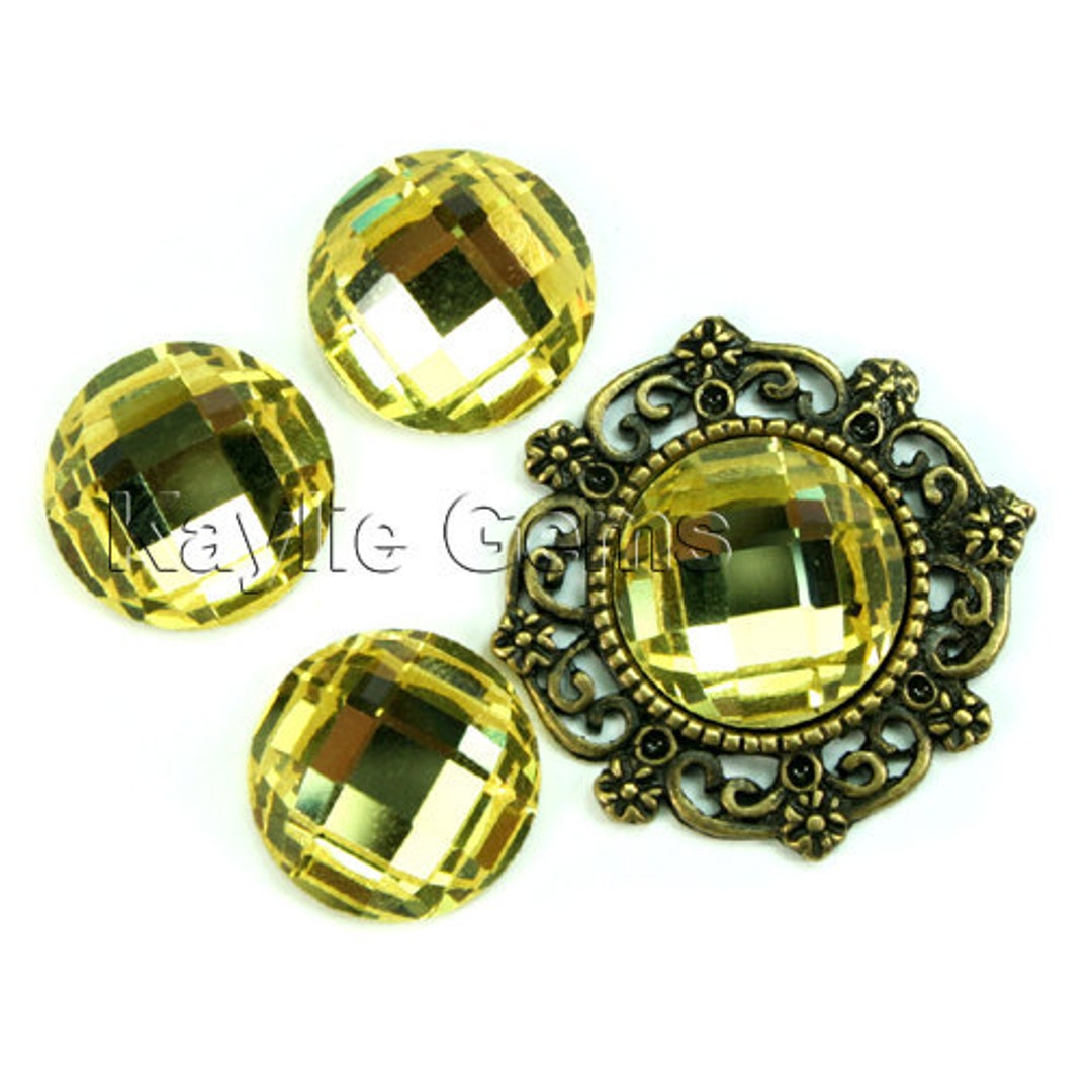Mirror Glass Cabochon Cab 14mm Round Checker Cut Faceted Dome -citrine ...
