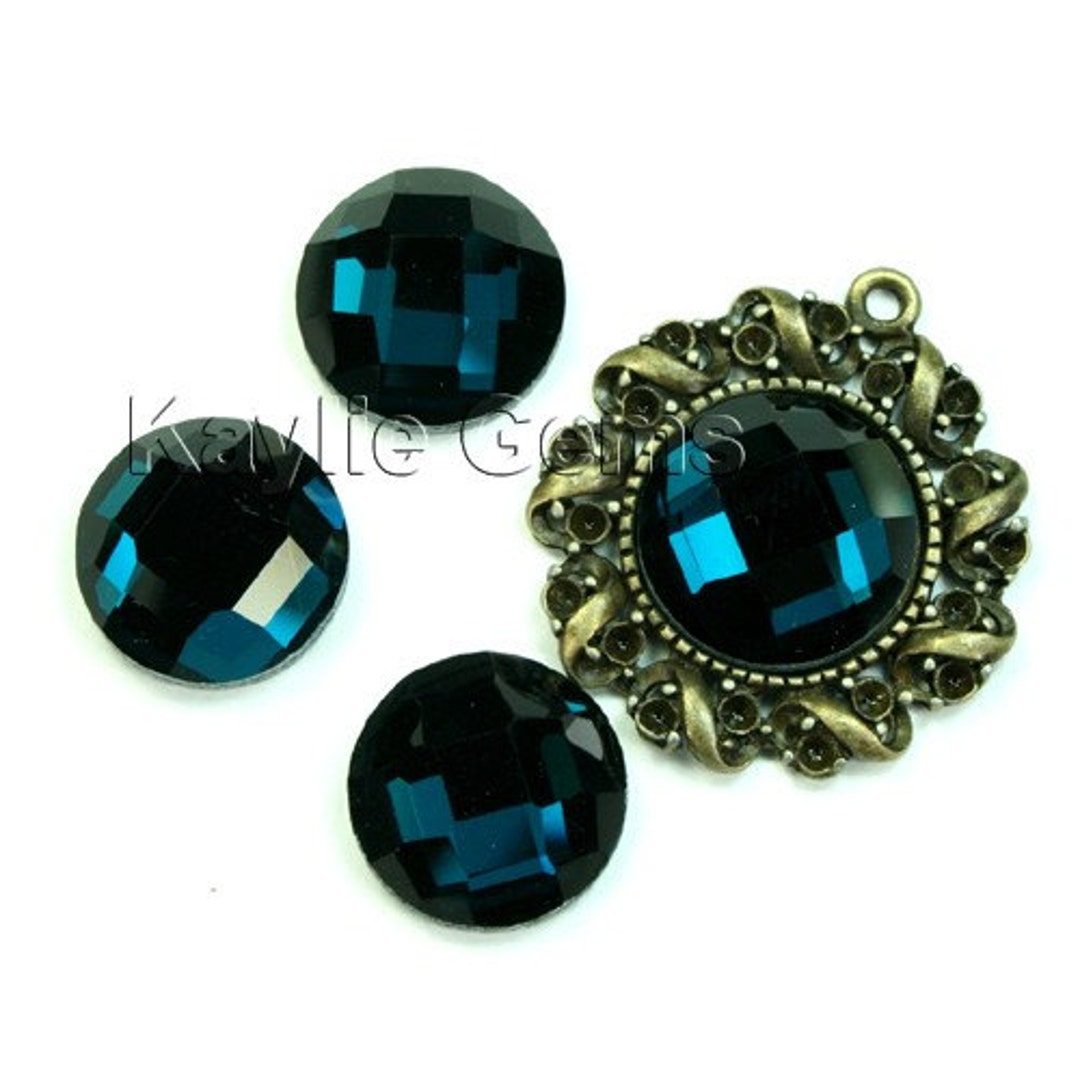 Mirror Glass Cabochon Cab 14mm Round Checker Cut Faceted Dome -london ...