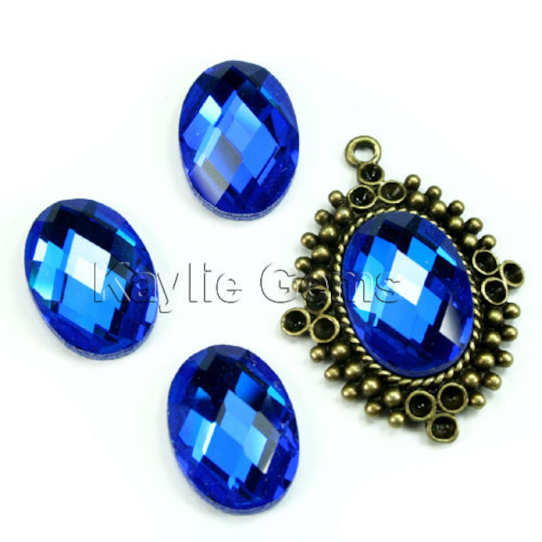 Mirror Glass Cabochon Cab 18x13 Oval Checker Cut Faceted Dome royal ...