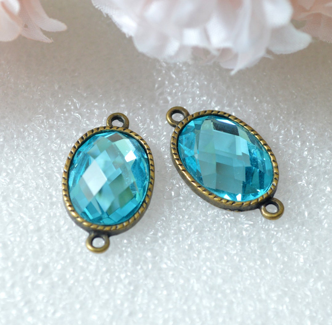 Aqua Glass Link Connector Pendant Charm Earring Parts Faceted Glass ...