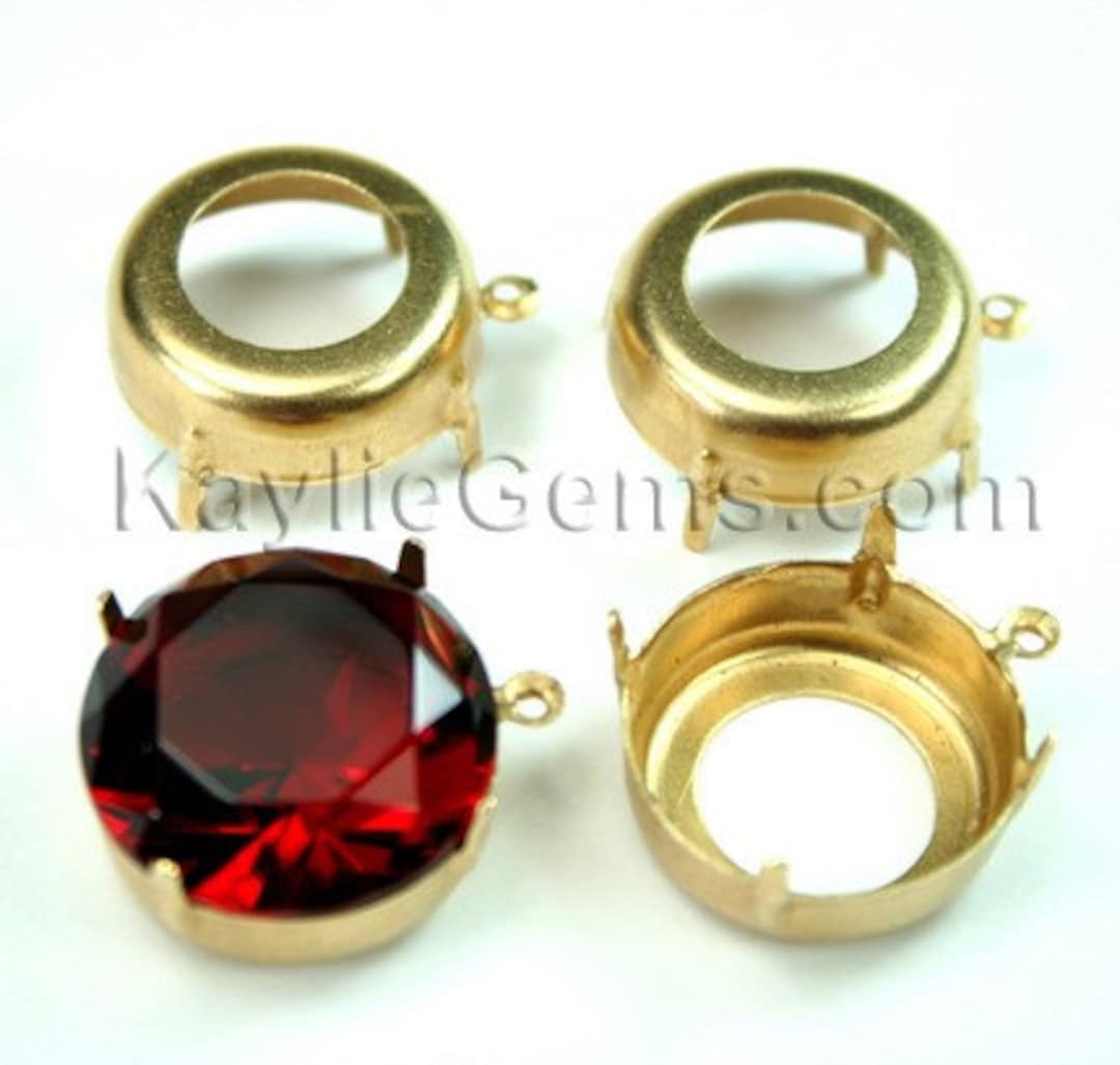 20mm Round Raw Brass Open Back Prong Settings With 1 Ring / Loop- 4pcs ...