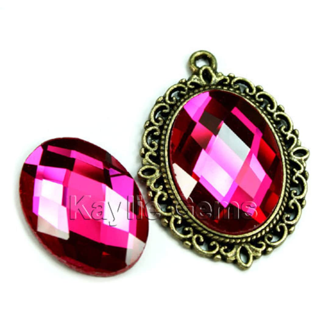 Oval 18x25 Mirror Glass Cabochon Cab Faceted Checker Cut Dome - Rose ...