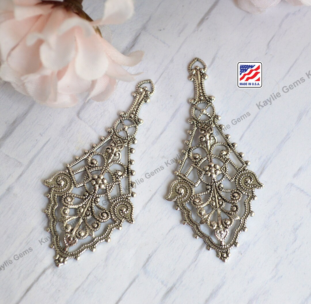 Filigree Stamping Drop Dangle Charm Art Nouveau Victorian Baroque Raw ...