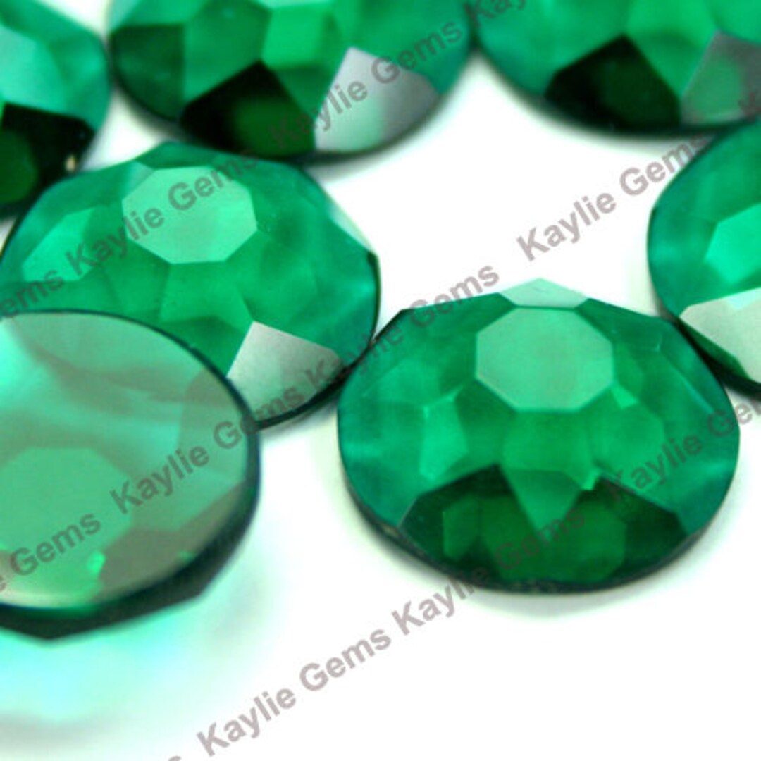 20mm Round Glass Jewel Stone Flat Back Snow Flake Cut 1 Piece - Emerald ...