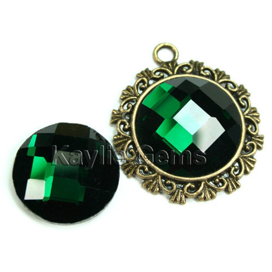 Mirror Glass Cabochon Cab 20mm Round Checker Cut Faceted Dome -emerald ...