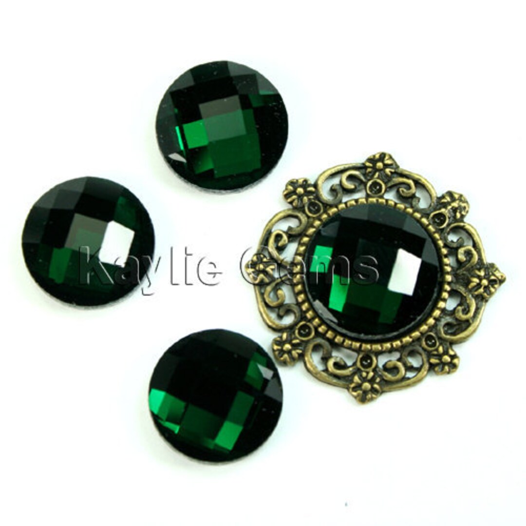Mirror Glass Cabochon Cab 14mm Round Checker Cut Faceted Dome -emerald ...