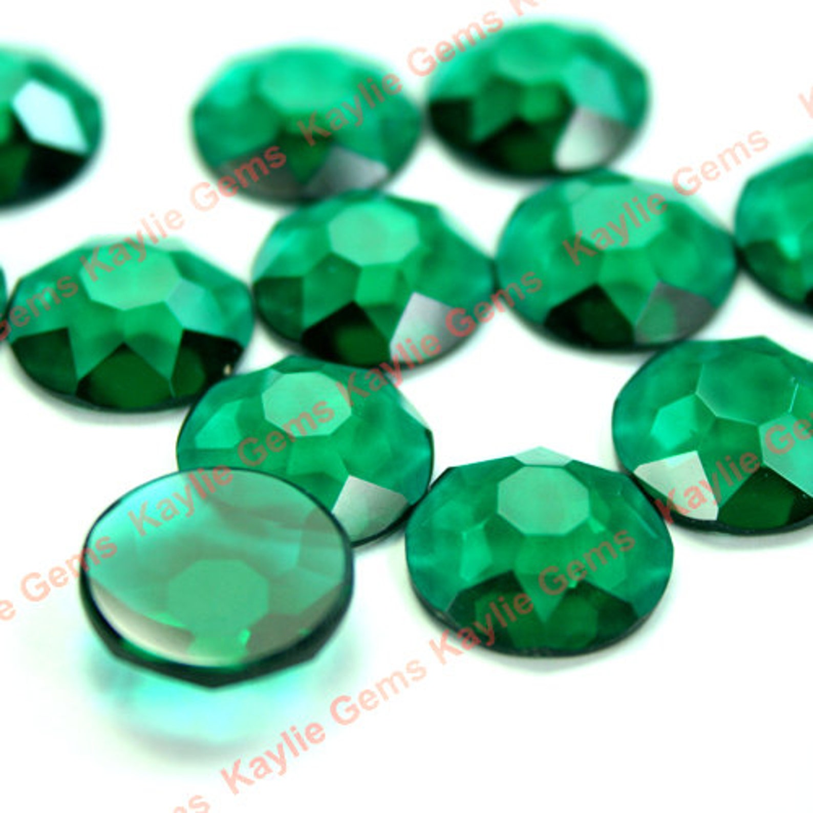 25mm Round Glass Jewel Stone Flat Back Snow Flake Cut 1 Piece - Emerald ...